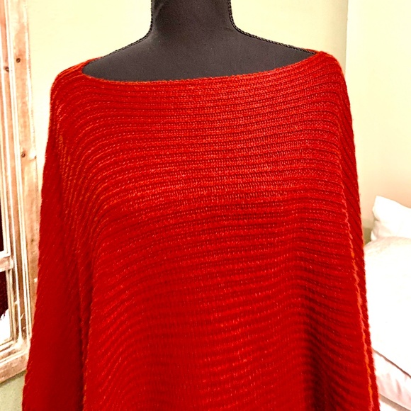 Chico's | Sweaters | Poncho Cardinal Red Lxl Stella Chicos Ribbed Knit ...